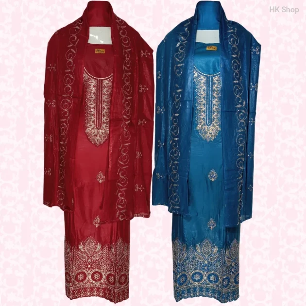 Luxury Embroidered Traditional Kaftan Set - Red & Blue | Elegant ...
